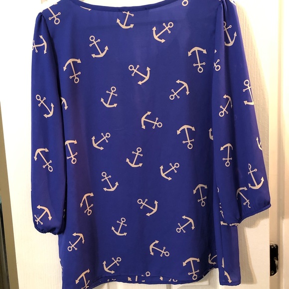 Peach Love California | Tops | Cobalt Blue Top With Anchor Print | Poshmark